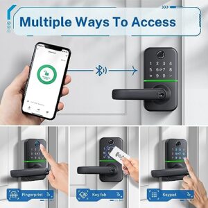 Keypad Smart Door Lock with Handle: Kucacci Keyless Entry Door Lock - Digtal Door Lock with Keypad - Fingerprint Door Lever Lock Deadbolt Alternative - IP66 Waterproof Wi-Fi Smart Lock for Front Door