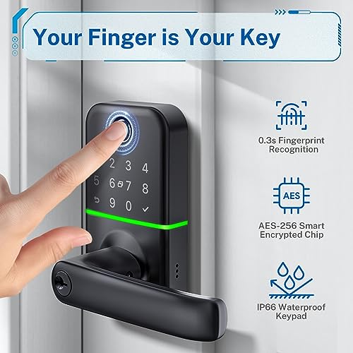 Keypad Smart Door Lock with Handle: Kucacci Keyless Entry Door Lock - Digtal Door Lock with Keypad - Fingerprint Door Lever Lock Deadbolt Alternative - IP66 Waterproof Wi-Fi Smart Lock for Front Door