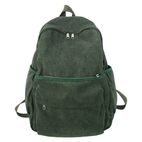 MININAI Preppy Corduroy Backpack Aesthetic Backpack 15.6 inch Laptop College Backpack Cute Book Bag Travel Rucksack Daypack (One Size,Green)