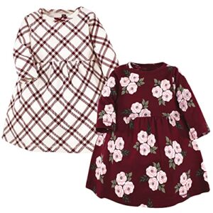 hudson baby infant and toddler girl cotton dresses, burgundy floral, 18-24 months