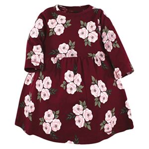 Hudson Baby Infant and Toddler Girl Cotton Dresses, Burgundy Floral, 18-24 Months