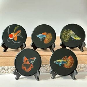 Hand-Painted Betta Fish on Resin Disc - Unique & Trending Ornaments - Office & Aquarium Accesory - Collectibles & Décor (Blind Box, Random)