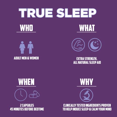 True Sleep | #1 Rated Extra Strength Natural Sleep Aid & Mood Support w/ Melatonin, Ashwagandha, 5-HTP, L-Theanine & More | Cortisol Blocker + Non Habit Forming (for Adults) 60 Capsules