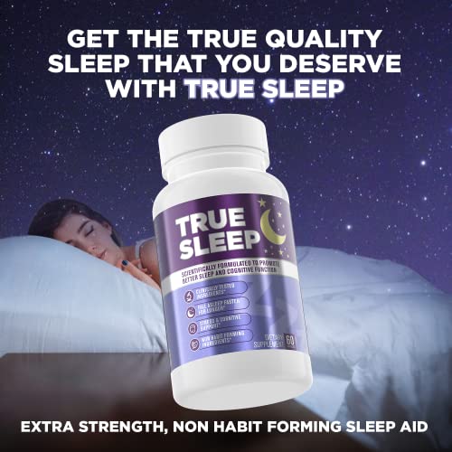 True Sleep | #1 Rated Extra Strength Natural Sleep Aid & Mood Support w/ Melatonin, Ashwagandha, 5-HTP, L-Theanine & More | Cortisol Blocker + Non Habit Forming (for Adults) 60 Capsules