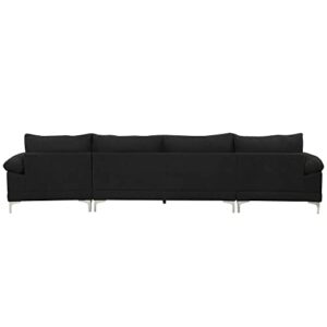 Casa Andrea Milano Modern Large Boucle U-Shape Sectional Sofa, Double Extra Wide Chaise Lounge Couch, Black