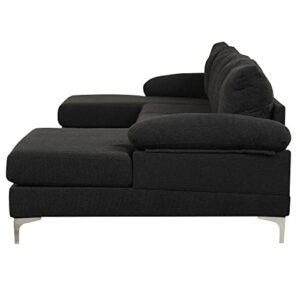 Casa Andrea Milano Modern Large Boucle U-Shape Sectional Sofa, Double Extra Wide Chaise Lounge Couch, Black