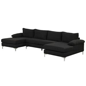 Casa Andrea Milano Modern Large Boucle U-Shape Sectional Sofa, Double Extra Wide Chaise Lounge Couch, Black