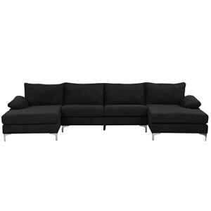 Casa Andrea Milano Modern Large Boucle U-Shape Sectional Sofa, Double Extra Wide Chaise Lounge Couch, Black