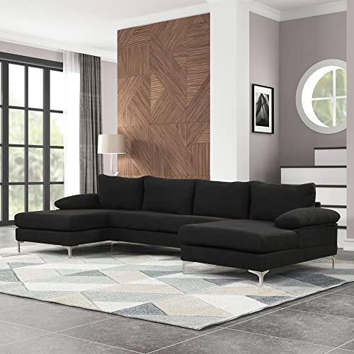 Casa Andrea Milano Modern Large Boucle U-Shape Sectional Sofa, Double Extra Wide Chaise Lounge Couch, Black