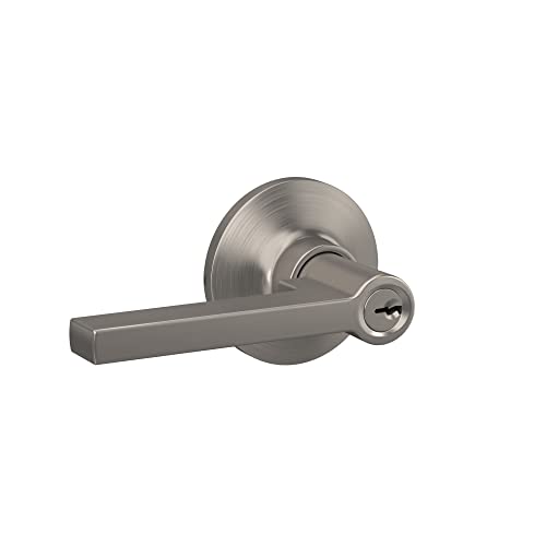 Lock Scout Straight Lever with Round Trim Keyed Entry Door Handle, Satin Nickel Finish