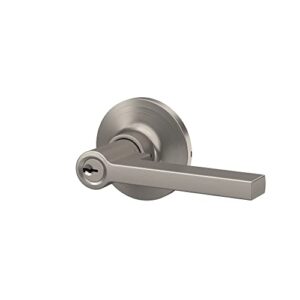 Lock Scout Straight Lever with Round Trim Keyed Entry Door Handle, Satin Nickel Finish