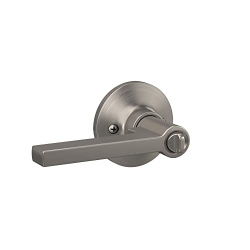 Lock Scout Straight Lever with Round Trim Keyed Entry Door Handle, Satin Nickel Finish