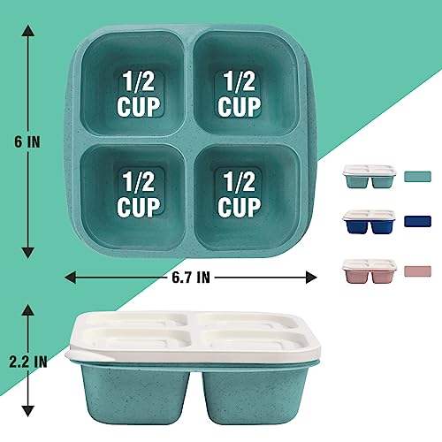 Mosville Snack Containers, Reusable 4 Divided Compartments Healthy Wheat Straw Bento Snack Box with 6 PCS Utensils, Meal Prep Containers with Snacks, Fruits, Nuts, Cookies, Candies [6 Pack]