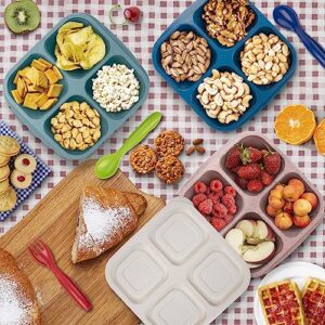 Mosville Snack Containers, Reusable 4 Divided Compartments Healthy Wheat Straw Bento Snack Box with 6 PCS Utensils, Meal Prep Containers with Snacks, Fruits, Nuts, Cookies, Candies [6 Pack]