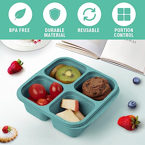 Mosville Snack Containers, Reusable 4 Divided Compartments Healthy Wheat Straw Bento Snack Box with 6 PCS Utensils, Meal Prep Containers with Snacks, Fruits, Nuts, Cookies, Candies [6 Pack]