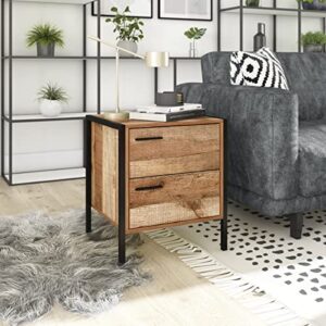 atlantic loft & luv zara rustic 2 storage drawers, wood oak finish industrial end table