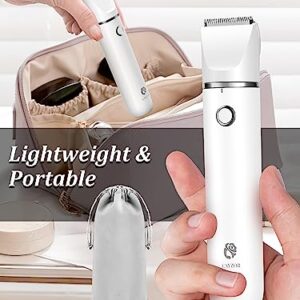 Cayzor Bikini Trimmer and Shaver for Women - 2-in-1 Wet/Dry Electric Body Hair Trimmer Cordless Waterproof Facial Hair Removal Shaver Razor for Painless Trimming of Pubic Face Underarm Legs (White)