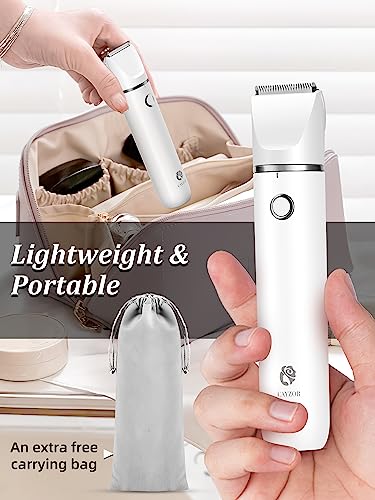 Cayzor Bikini Trimmer and Shaver for Women - 2-in-1 Wet/Dry Electric Body Hair Trimmer Cordless Waterproof Facial Hair Removal Shaver Razor for Painless Trimming of Pubic Face Underarm Legs (White)