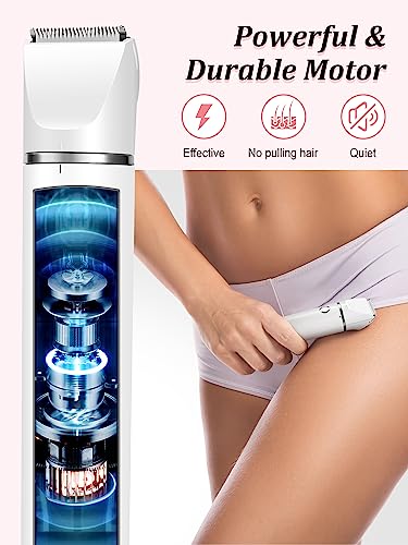 Cayzor Bikini Trimmer and Shaver for Women - 2-in-1 Wet/Dry Electric Body Hair Trimmer Cordless Waterproof Facial Hair Removal Shaver Razor for Painless Trimming of Pubic Face Underarm Legs (White)