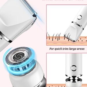 Cayzor Bikini Trimmer and Shaver for Women - 2-in-1 Wet/Dry Electric Body Hair Trimmer Cordless Waterproof Facial Hair Removal Shaver Razor for Painless Trimming of Pubic Face Underarm Legs (White)