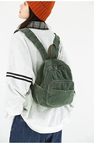 MININAI Aesthetic Backpack Mini Classic Corduroy College Backpack for Women Cute Retro Grunge Backpack Casual Daypack (One Size,Green)