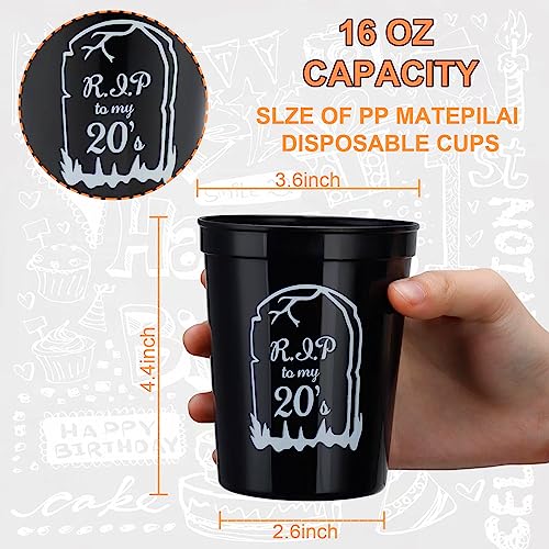 Ainibar 20 Pack RIP Twenties Party Cup, 16 oz 30th Birthday Black Plastic Tumbler Cups, RIP to My 20s Birthday Stadium Party Cups Death to My 20s Birthday Decorations for 30th Birthday Party Supplies