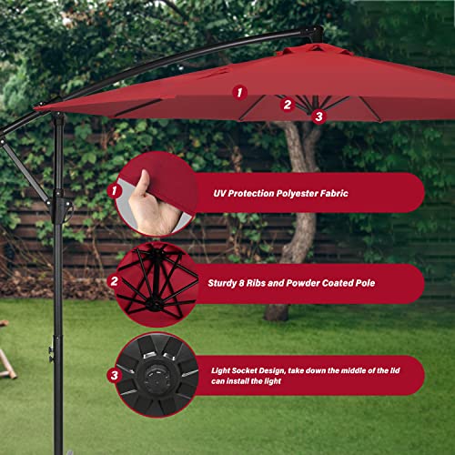 Simple Deluxe 10ft Offset Umbrella Cantilever Patio Hanging Umbrella Outdoor Market Umbrella with Crank & Cross Base Suitable for Garden, Lawn, backyard and Deck, Red