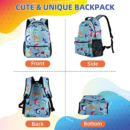 Shark Cartoon Backpack for Girls Boys, Elementary Middle High School Bookbags for Teen Kids, Large Travel Laptop Back Packs for College Students Women Men, Durable Lightweight School Bags