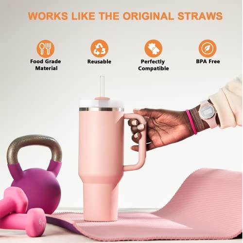 Replacement Straws Silicone Spill Proof Stopper Set and Protective Boot for Stanley H1.0 40oz 30oz Tumbler, Airboat Reusable Clear Straws Leak Proof Straws Topper and Bottom Sleeve for Stanley Mug Cup