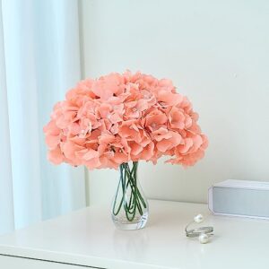 KISLOHUM Artificial Hydrangea Flowers Coral Heads 10 Fake Hydrangea Silk Flowers for Wedding Centerpieces Bouquets DIY Floral Decor Home Decoration with Stems.