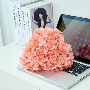 KISLOHUM Artificial Hydrangea Flowers Coral Heads 10 Fake Hydrangea Silk Flowers for Wedding Centerpieces Bouquets DIY Floral Decor Home Decoration with Stems.