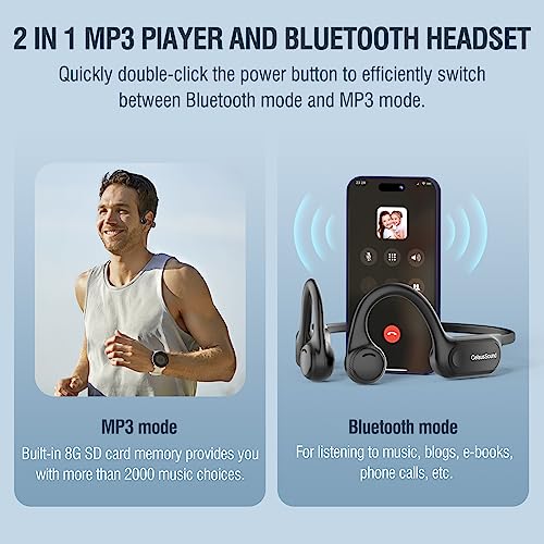 2023 Upgraded Bone Conduction Headphones, Open-Ear Wireless Bluetooth Sports Headphones with 8G Memory MP3 Player, 10H Playtime & IPX4 Waterproof Earphones for Workout, Running, Biking, Driving, Gym