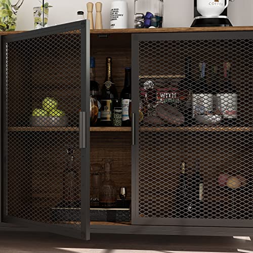 ECACAD Modern Wood Sideboard Buffet Storage Cabinet with Hutch, 3 Metal Mesh Doors, 3 Drawers & Shelves, Kitchen Pantry Cupboard Console Table for Living Room, Dining Room, Brown