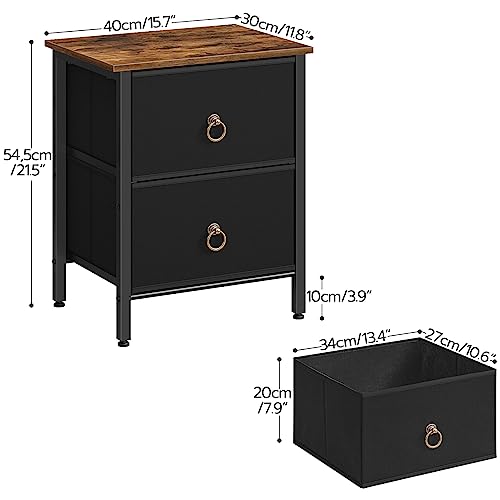 HOOBRO Nightstand, 2 Drawer Dresser for Bedroom, Set of 2, End Tables with Fabric Storage Drawer, Night Stand, Side Table for Bedroom, Closet, Entryway, Dorm, Rustic Brown and Black BF82BZP201G1