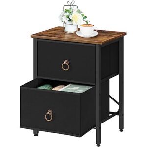 HOOBRO Nightstand, 2 Drawer Dresser for Bedroom, Set of 2, End Tables with Fabric Storage Drawer, Night Stand, Side Table for Bedroom, Closet, Entryway, Dorm, Rustic Brown and Black BF82BZP201G1