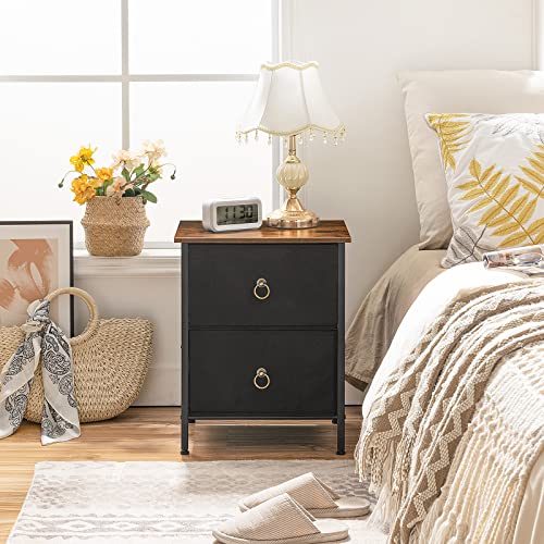 HOOBRO Nightstand, 2 Drawer Dresser for Bedroom, Set of 2, End Tables with Fabric Storage Drawer, Night Stand, Side Table for Bedroom, Closet, Entryway, Dorm, Rustic Brown and Black BF82BZP201G1