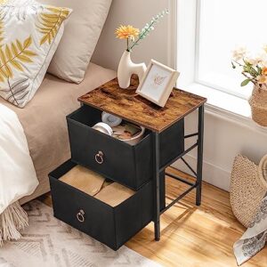 HOOBRO Nightstand, 2 Drawer Dresser for Bedroom, Set of 2, End Tables with Fabric Storage Drawer, Night Stand, Side Table for Bedroom, Closet, Entryway, Dorm, Rustic Brown and Black BF82BZP201G1