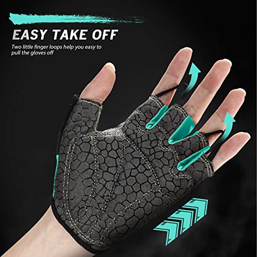 HTZPLOO Bike Gloves Cycling Gloves Biking Gloves Bicycle Gloves for Men Women with Anti-Slip Shock-Absorbing Pad,Light Weight Half Finger Gloves for Cycling Workout Training Outdoor (Celeste, Medium)