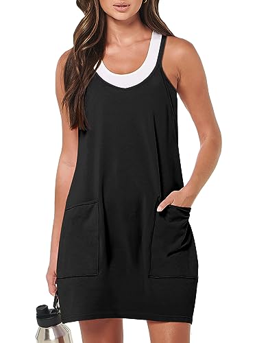 ANRABESS Women Summer Tennis Workout Dress Build in Bodysuit Exercise Golf Athletic Dresses 2023 Fashion Clothes Mini Active Dress 1125heise-XL Black