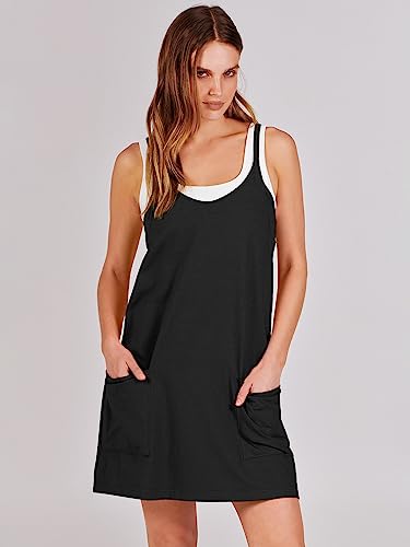 ANRABESS Women Summer Tennis Workout Dress Build in Bodysuit Exercise Golf Athletic Dresses 2023 Fashion Clothes Mini Active Dress 1125heise-XL Black