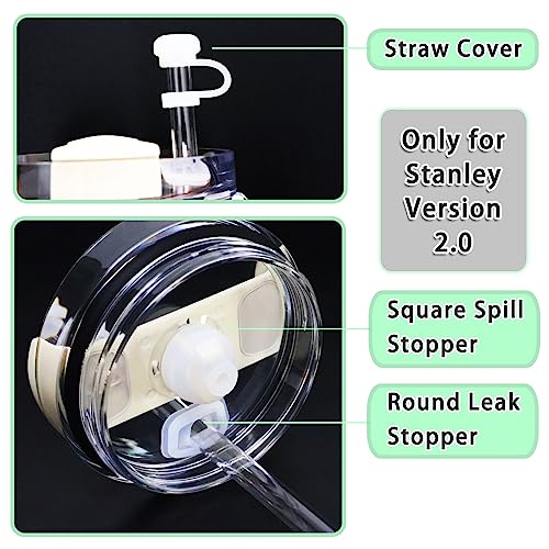 Silicone Spill Stopper for Stanley Tumbler 2.0 40oz 30oz Stanley Cup Accessories Anti-Dust Leak Stopper Set of 9 Including Straw Cover, Square Spill Stopper, Round Leak Stopper, Straw & Cleaning Brush