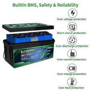 DJLBERMPW 36V 100Ah LiFePO4 Battery 36V Golf Cart Battery Bluetooth, Built-in 100A BMS,8000+ Deep Cycle Battery,36V Club Car Golf Cart Battery 3840Wh, 36V Lithium Battery for Marine,Off Grid,RV,Solar