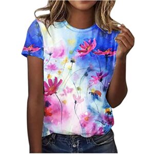 dress shirt women 2023 summer casual shirts vintage floral graphic blouse tops crewneck short sleeve fashion comfy t-shirt red m