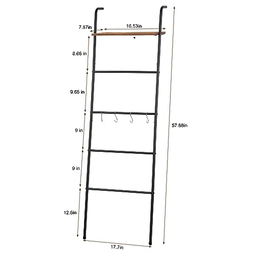 2 Pack Blanket Ladder Shelf, 5-Tier Pool Towel Rack Outdoor with Hooks, Wall-Leaning Decorative Blanket Holder, Farmhouse Blanket Storage for Living Room, Bedroom, Bathroom