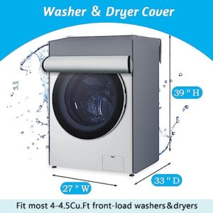 1 Pack Washing Machine Cover Washer and Dryer Cover Waterproof Dustproof with Smooth Zipper and Velcro for Front-Loading Machine Indoor Outdoor - W27*D33*H39in