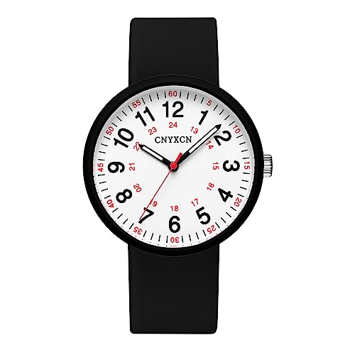 CNYXCN Waterproof Nurse Watch for Nurses,Doctors,Medical Professionals,Students,Women,Men with Easy to Read Dial,12/24 Hour Display,Black Silicone Band.