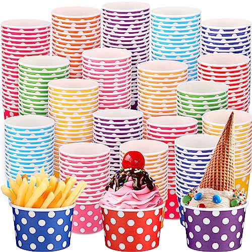 Zeyune 500 Pcs Ice Cream Cups Disposable Snack Cup Multicolor Paper Dessert Cup Bowl for Wedding Birthday Party Supplies(6.5 oz)