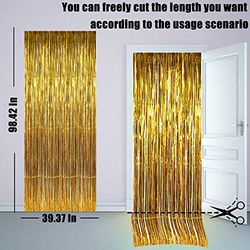 2 Pack 3.2ft x 8.2ft Gold Tinsel Backdrop,Metallic Foil Fringe Curtains Party Decorations Party Streamers Decor for Party Birthday Graduation Baby Shower Wedding Engagement (Gold)