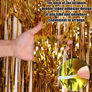 2 Pack 3.2ft x 8.2ft Gold Tinsel Backdrop,Metallic Foil Fringe Curtains Party Decorations Party Streamers Decor for Party Birthday Graduation Baby Shower Wedding Engagement (Gold)