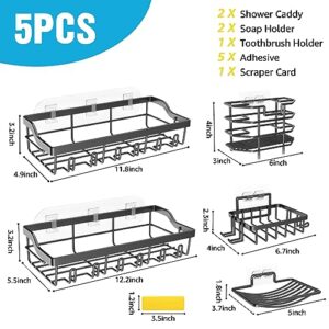 Cvtayn 5 Pack Shower Caddy, Strong Adhesive Shower Organizer No Drilling, Rustproof Bathroom Shower Shelves Large Capacity, Shower Shelf for Inside Shower Kitchen Storage, Black